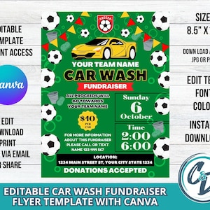 Soccer Car Wash Fundraiser Flyer, Editable Soccer Car Wash Fundraiser ...