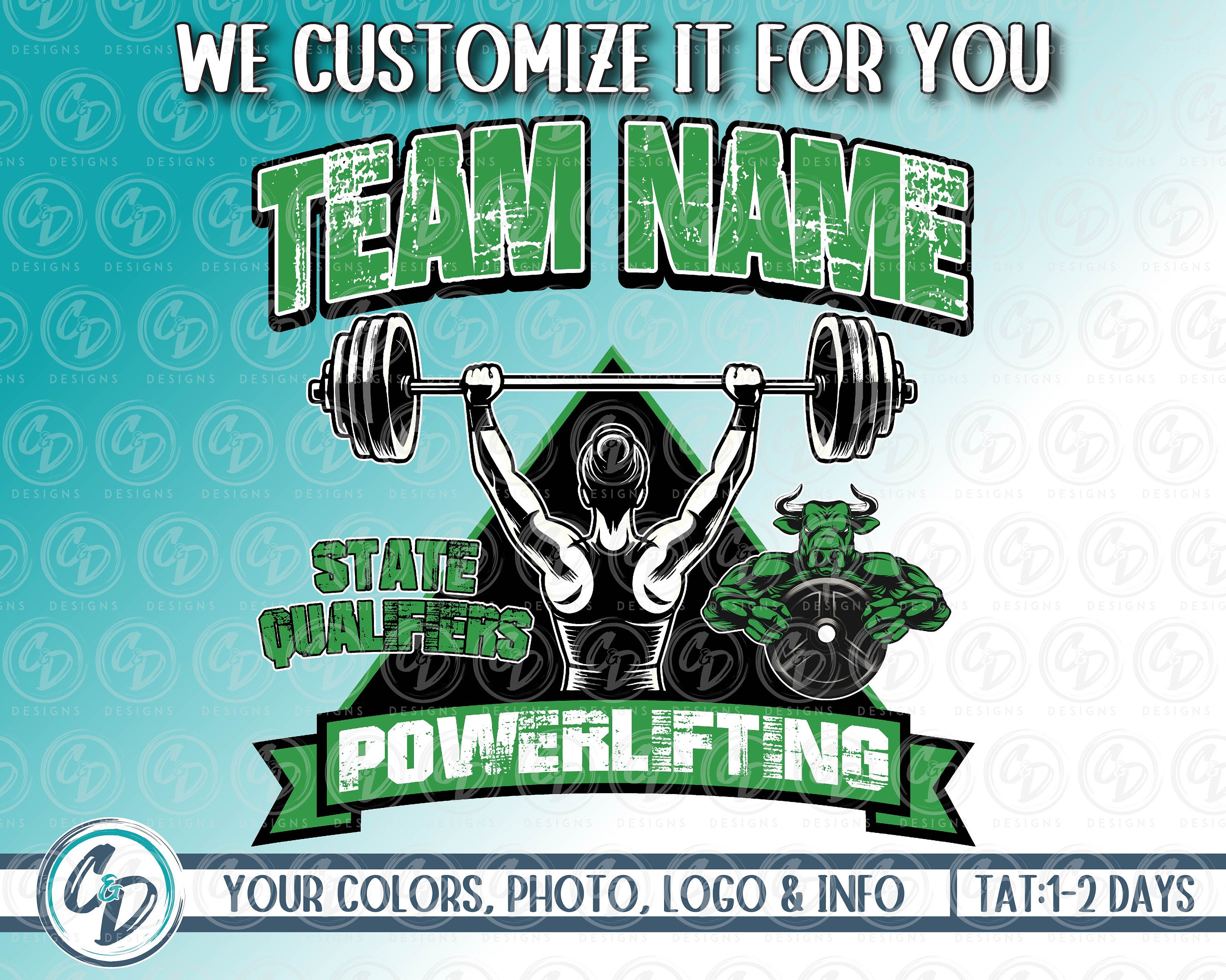 Custom Women's Powerlifting Design, Female Weightlifting Custom Mascot ...