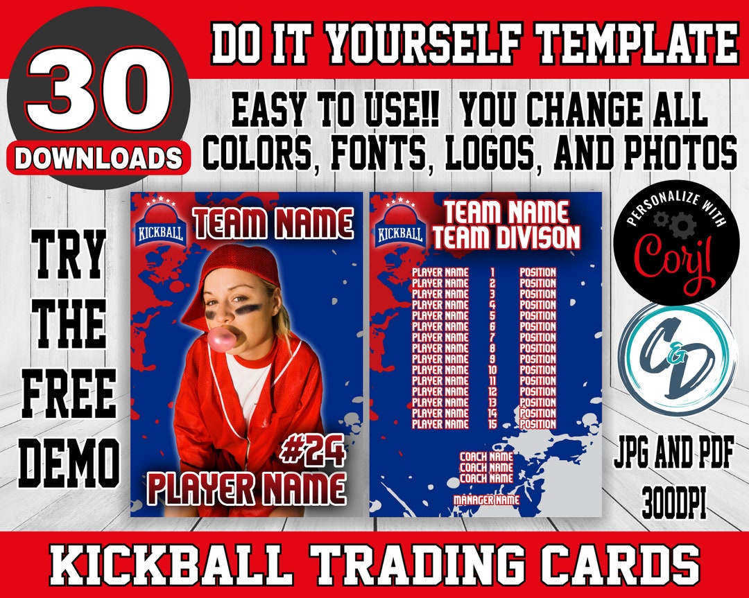Customizable Kickball Card Template - Editable Sports Card Design ...