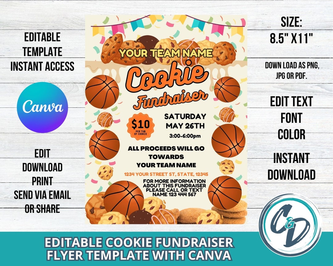 Basketball Cookie Fundraiser Flyer Printable Basketball Cookie Party ...