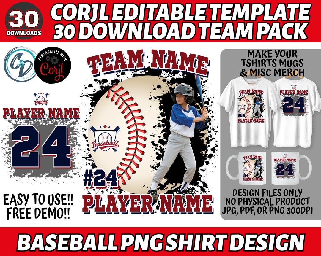 Corjl Editable Baseball Player Design, Editable Baseball Team Template ...