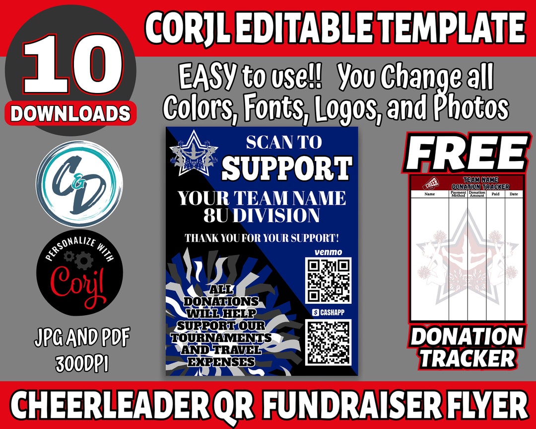 Customizable Cheerleading Fundraiser Template, Editable Cheer QR Code ...