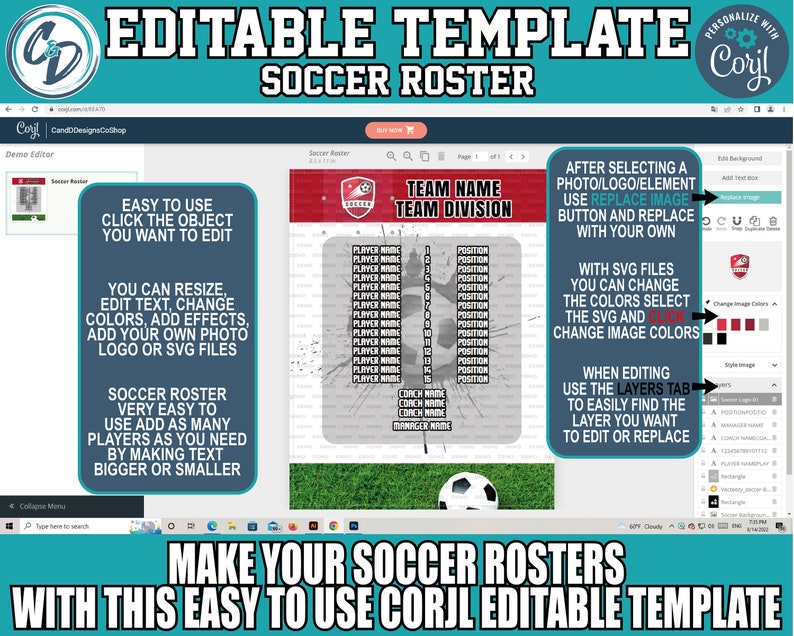 Customizable Soccer Roster Template, Editable Sports Roster Design ...