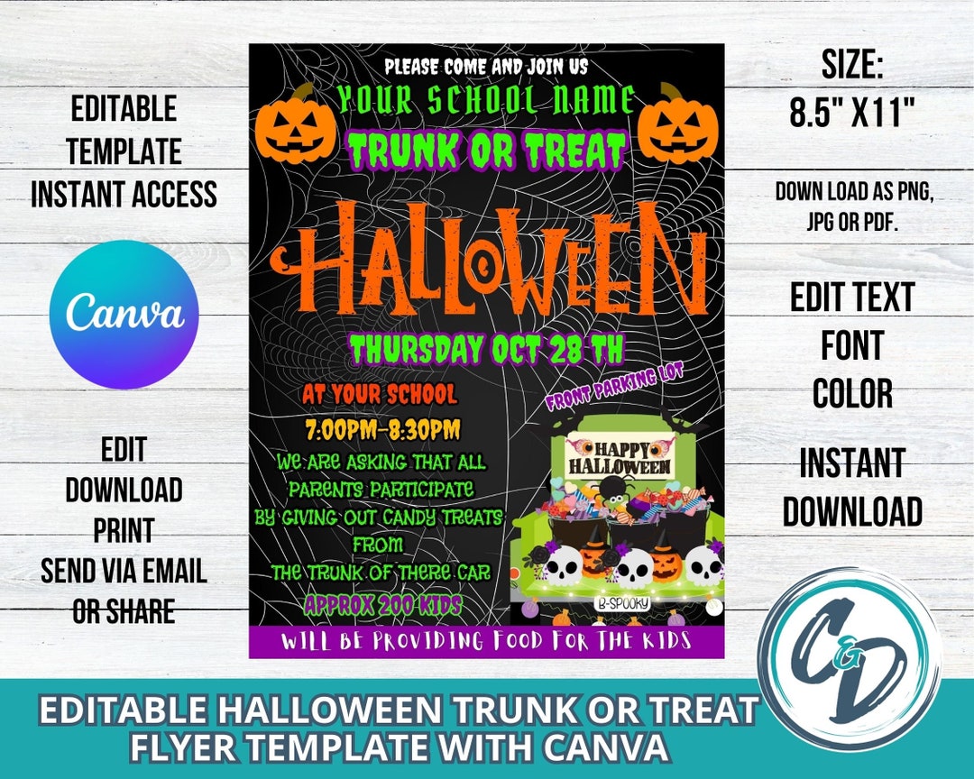 Custom School Halloween Trunk or Treat Flyer Design Editable ...