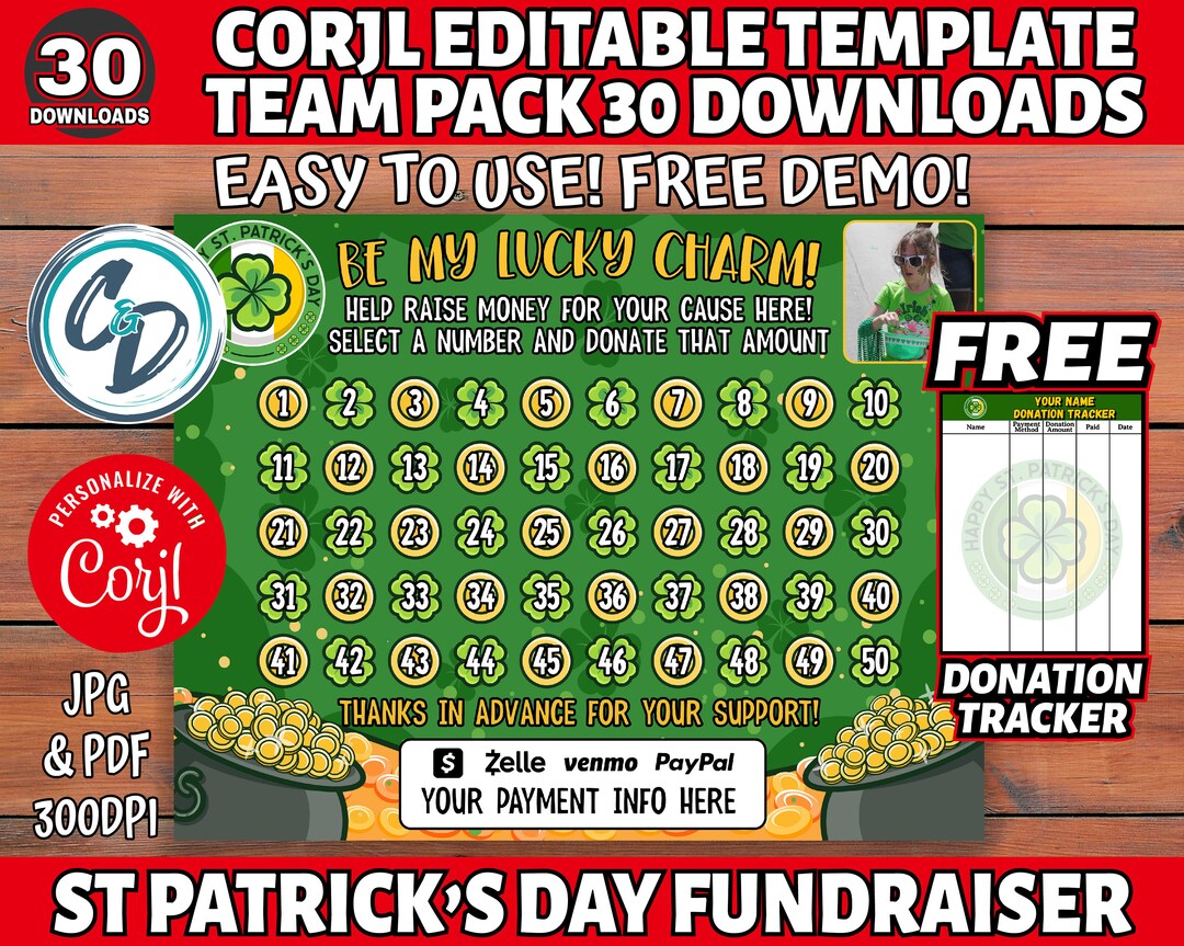 Corjl Editable St Patrick's Day Lucky Fundraiser, Team Pack 30 Download ...