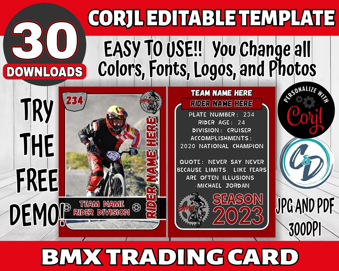 Customizable BMX Card Template - Editable Sports Card Design, Corjl ...