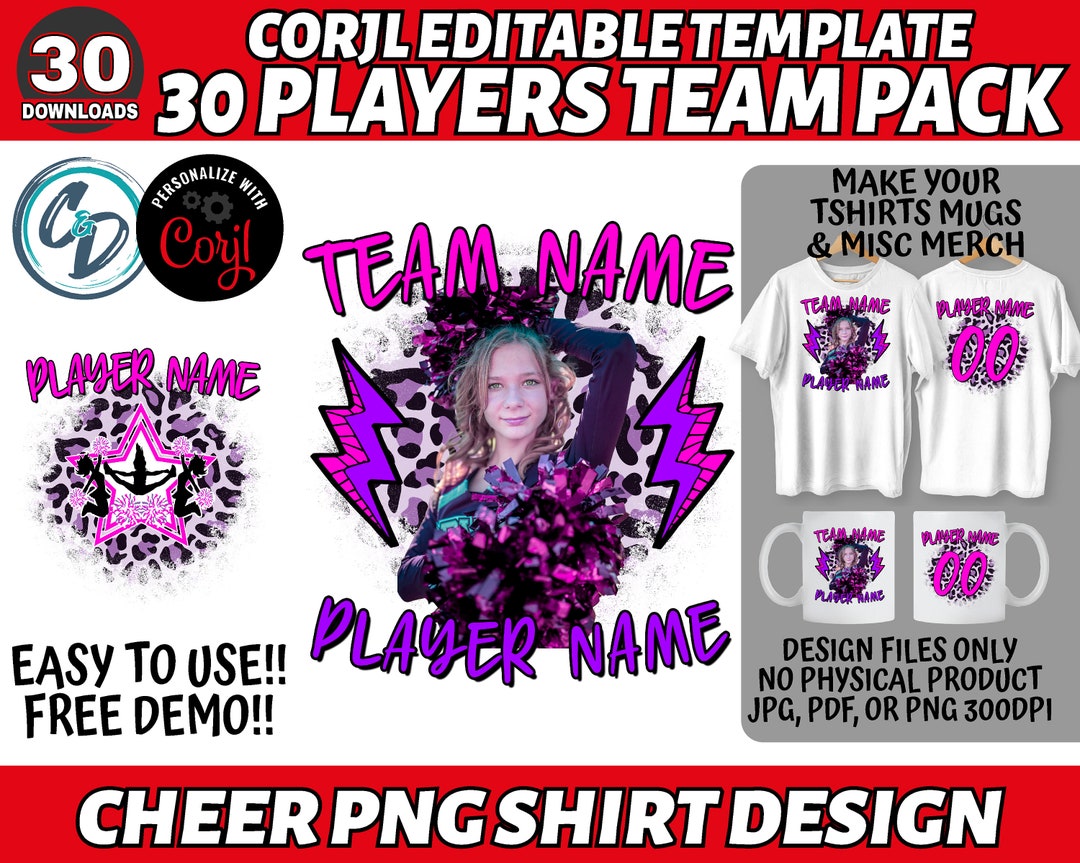 Corjl Editable Cheerleader Leopard Print Design, Custom Cheer Lightning ...