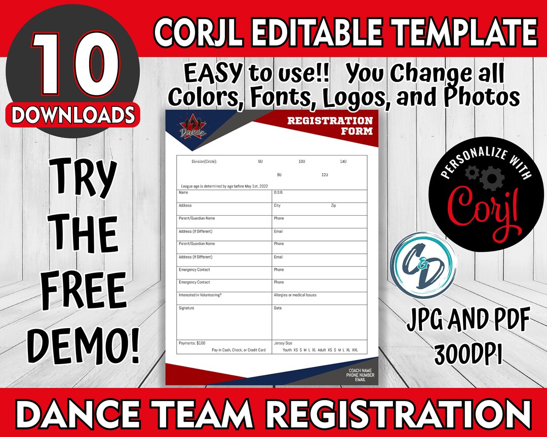 Customizable Dance Registration Template, Editable Sports Registration ...