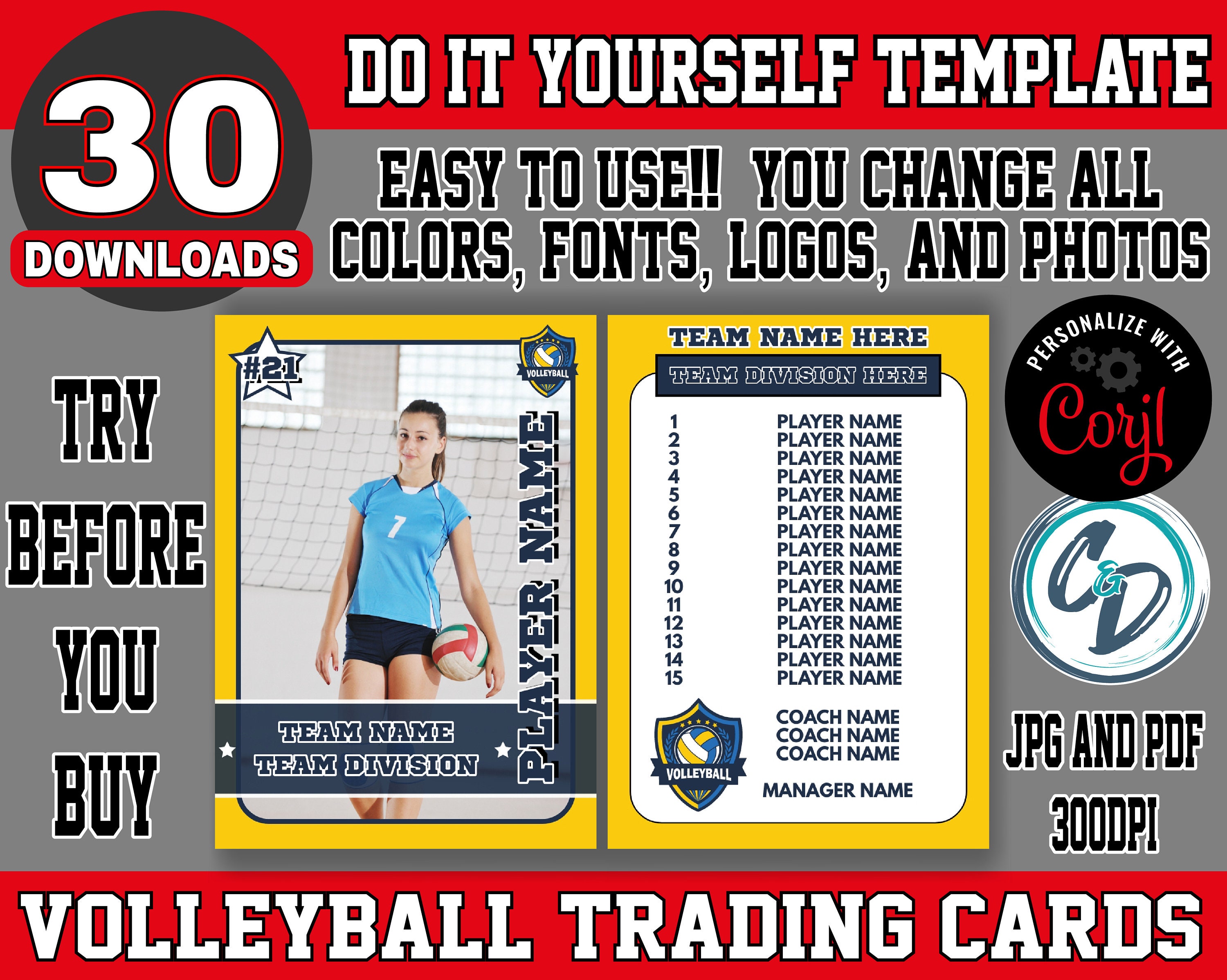 Customizable Volleyball Card Template Editable Sports Card - Etsy