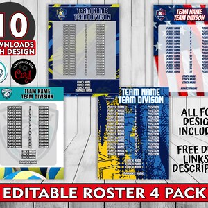 Customizable Volleyball Roster Template Pack , 4 Designs Included ...