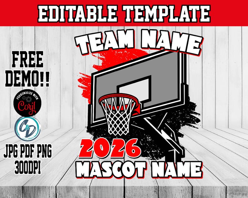 Basketball Editable Template Bundle Corjl, 8 Team Shirt Designs, Roster ...