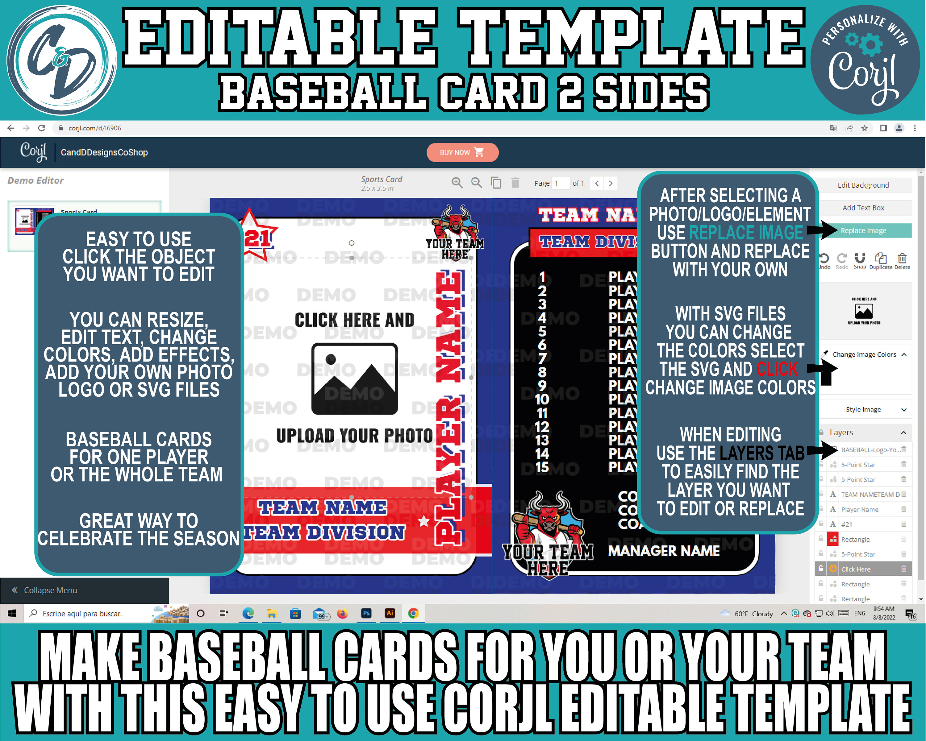 Customizable Baseball Card Template - Editable Sports Card Design ...