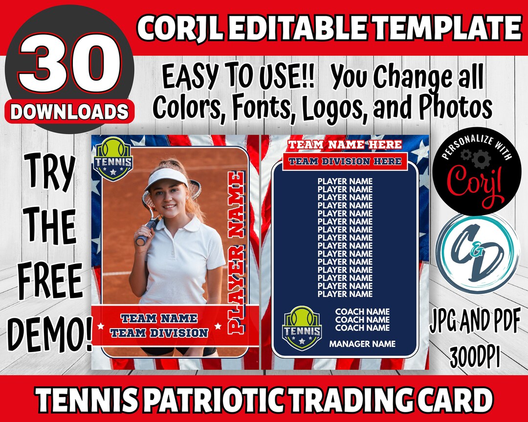 Customizable Tennis Card Template - Editable Sports Card Design, Corjl ...