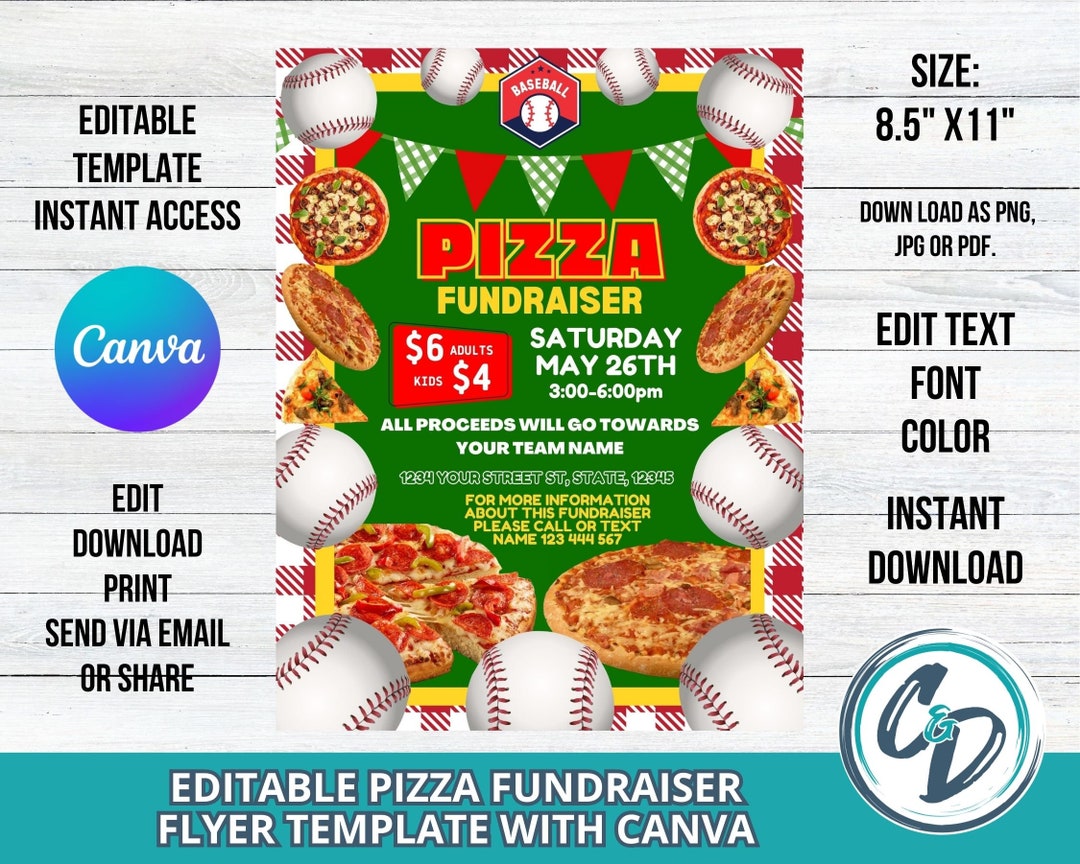Baseball Pizza Fundraiser Flyer Editable Baseball Pizza Party ...