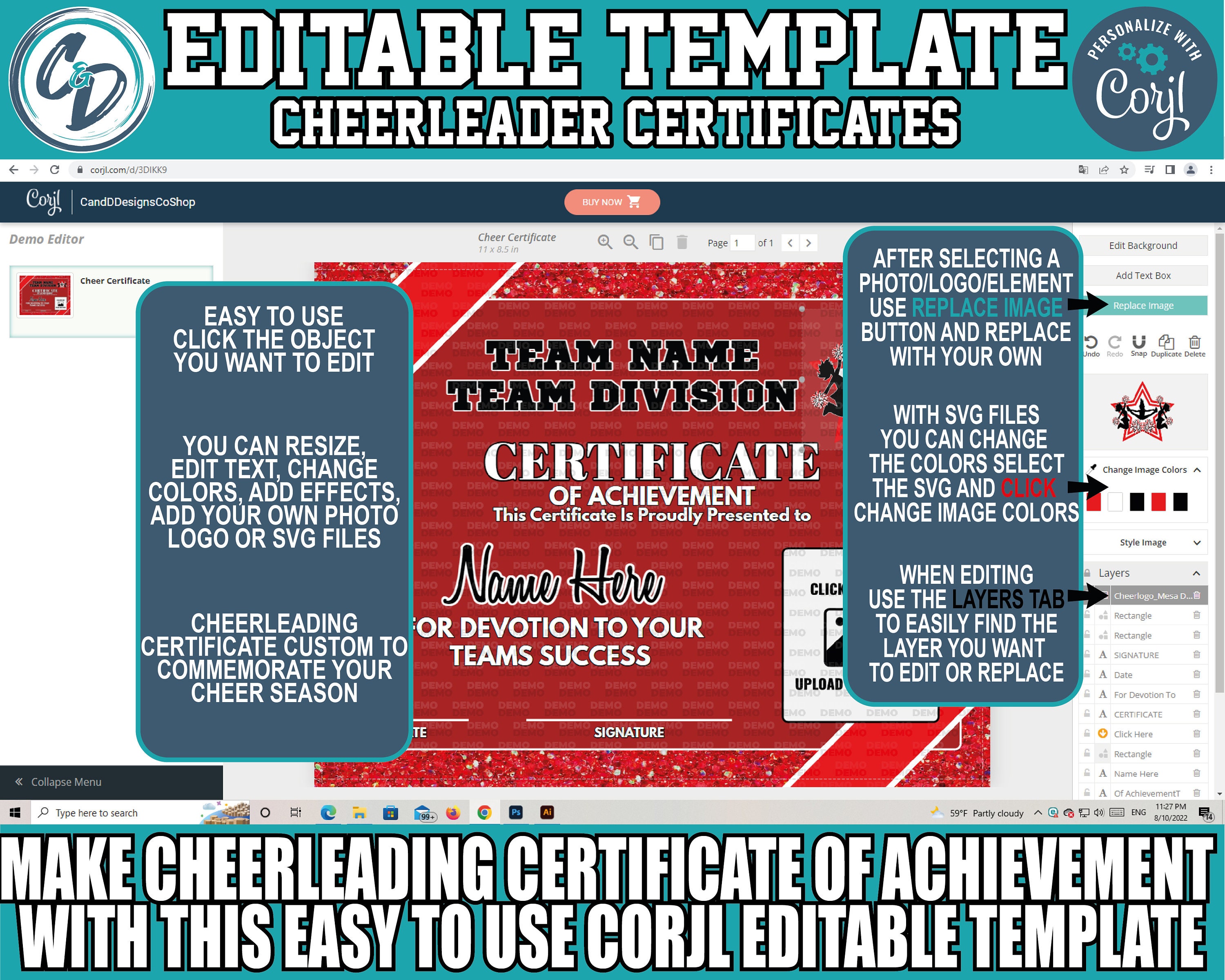 Personalized Cheerleading Certificate Template | Editable Sports Award ...