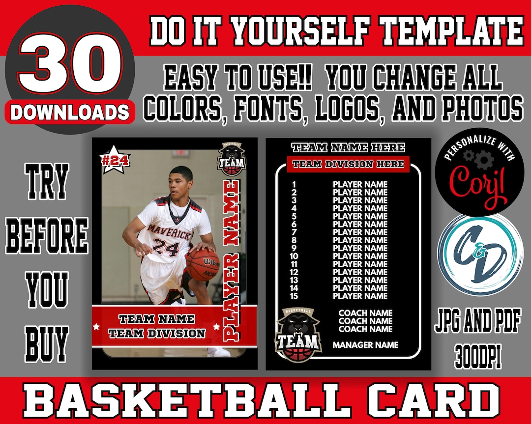 Customizable Basketball Card Template - Editable Sports Card Design ...