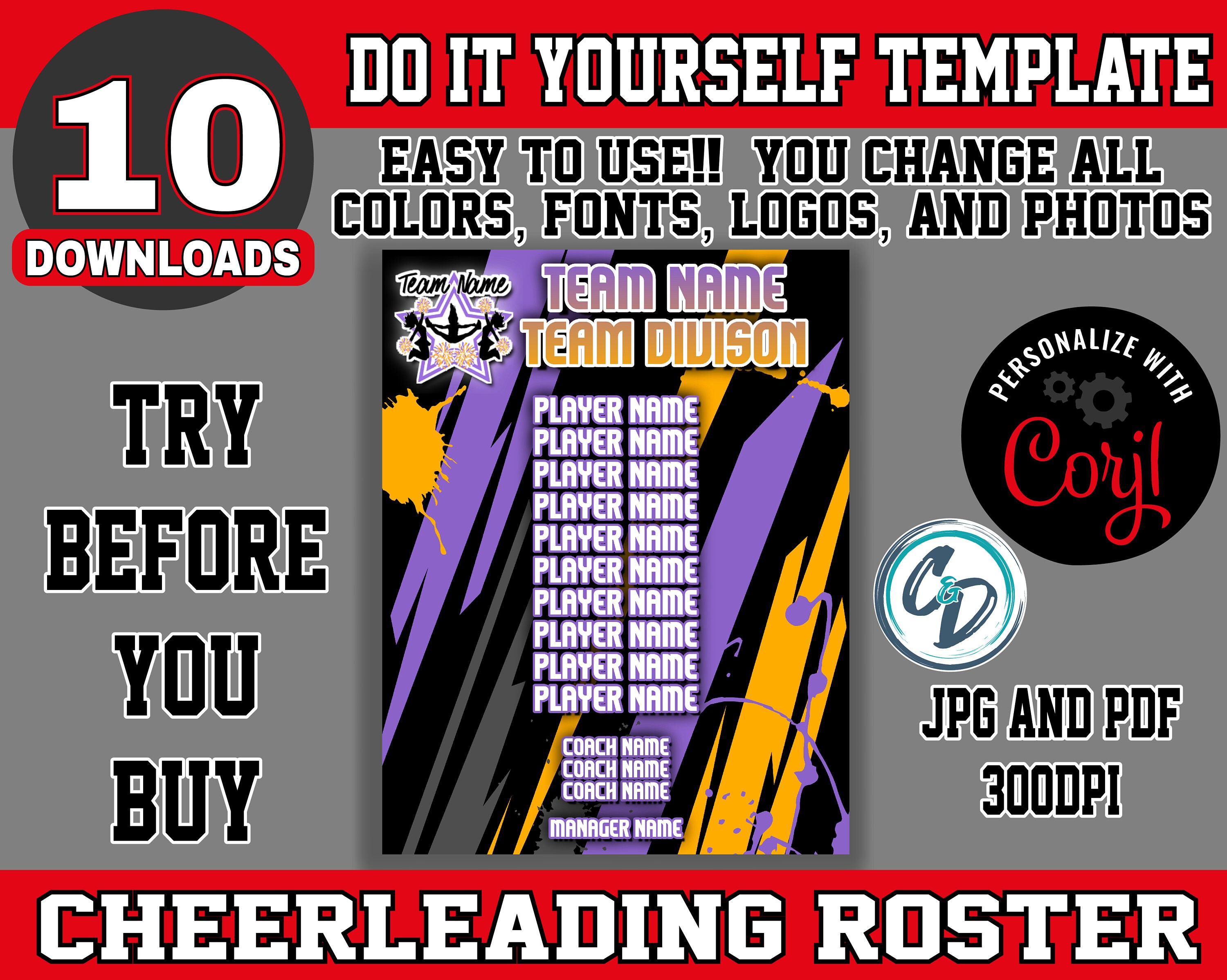 Customizable Cheerleading Roster Template, Editable Sports Roster ...