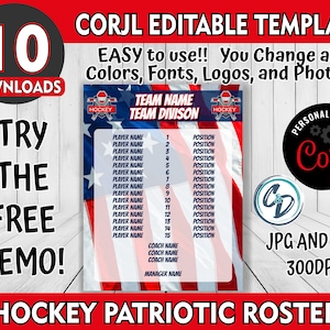 Customizable Hockey Roster Template Pack , 4 Designs Included, Corjl ...