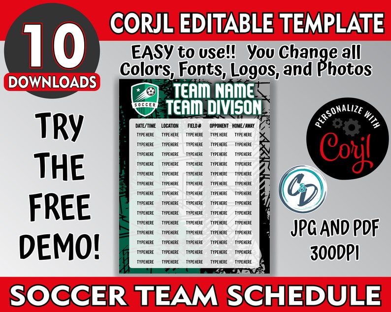 Corjl Editable Soccer Schedule Maker Template, Customizable Soccer ...
