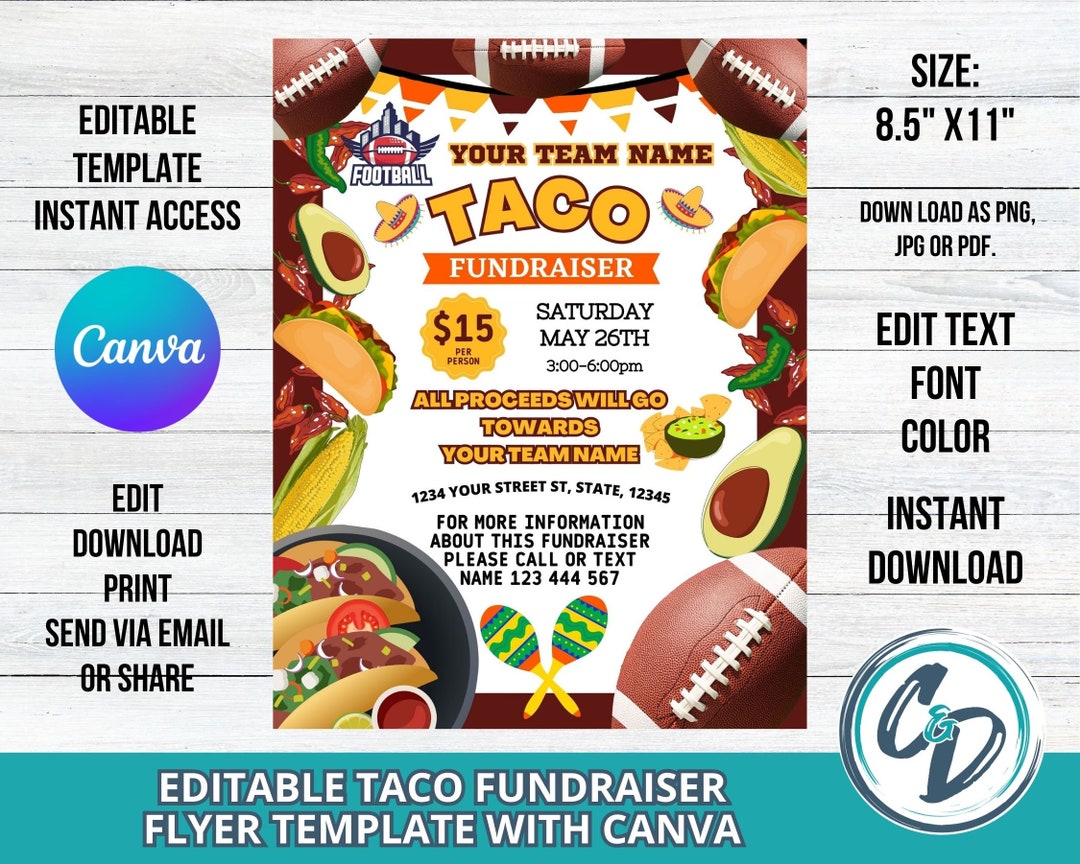 Football Taco Fundraiser Flyer Printable Football Taco Fundraiser Canva ...