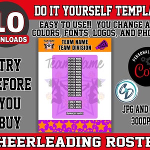 Customizable Cheerleading Roster Template, Editable Sports Roster ...
