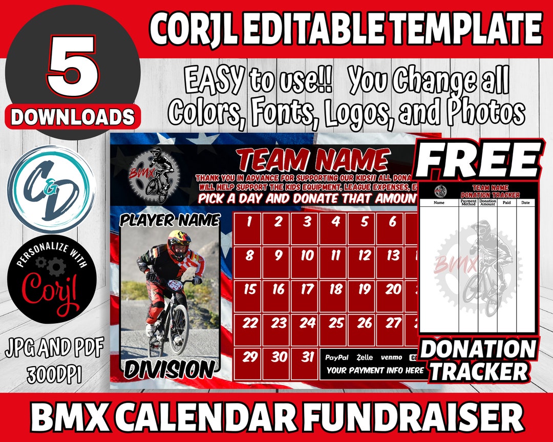 Corjl Editable BMX Fundraiser Calendar, Bicycle Racing Fundraiser ...