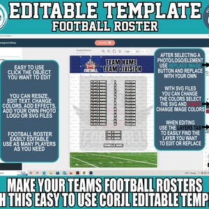 Customizable Football Roster Template, Editable Sports Roster Design ...
