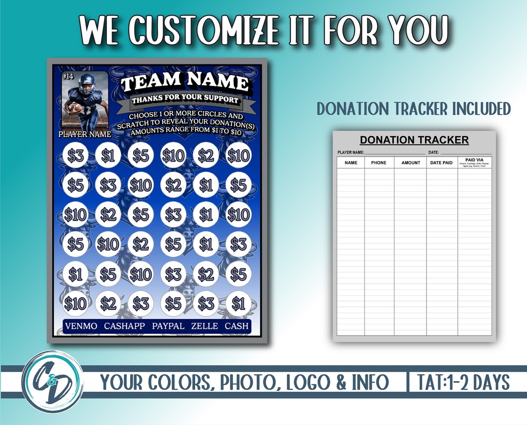 Custom Football Scratch off Fundraiser, Personalized Football ...