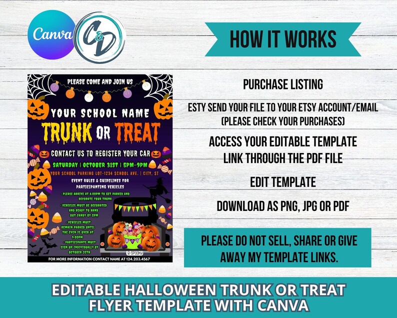 Custom School Halloween Trunk or Treat Flyer Design - Editable ...