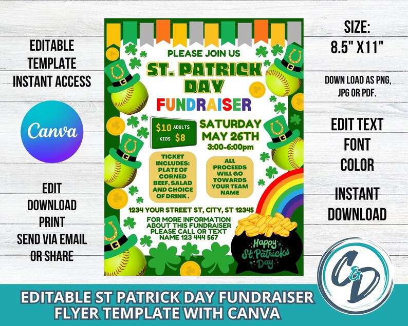 Softball St Patrick's Day Fundraiser Flyer Printable, Softball St ...