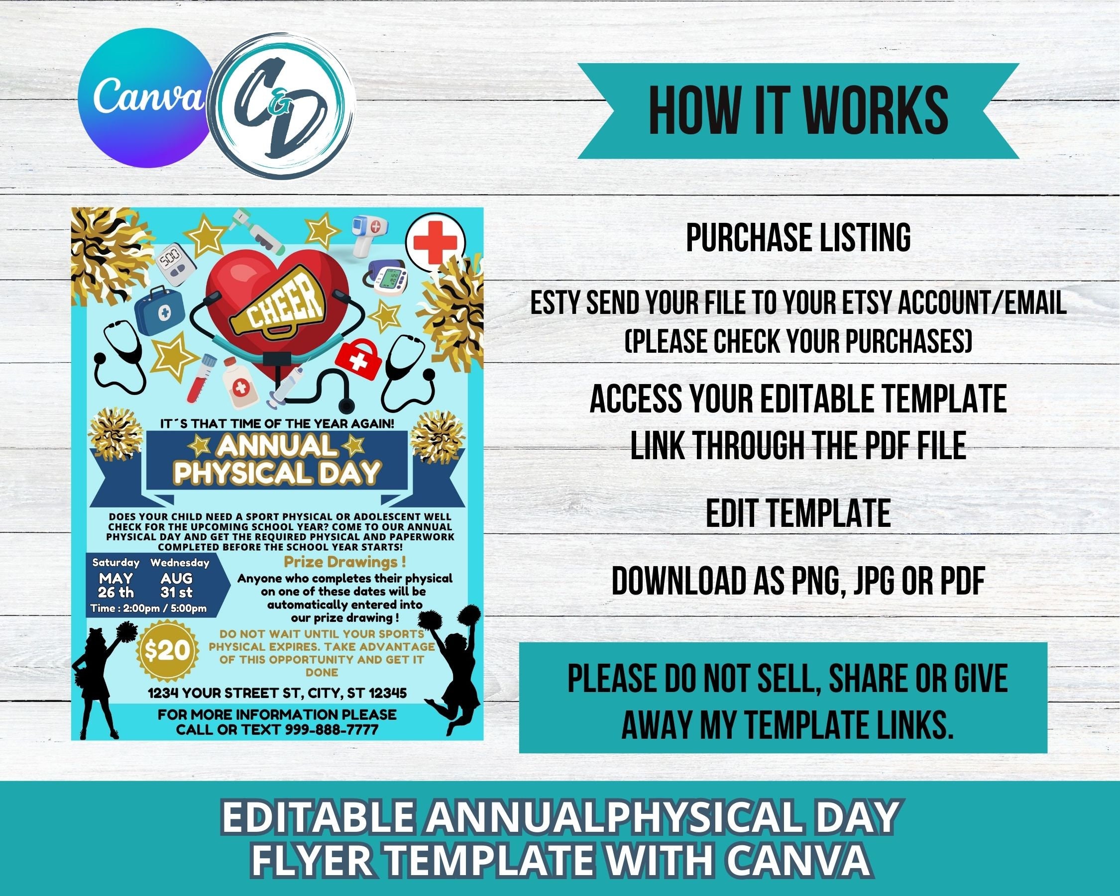 Cheerleading Annual Physical Exam Flyer, Editable Annual Physical Day ...