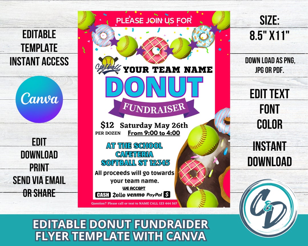 Softball Donut Fundraiser Flyer Druckbare Softball Donut Party ...