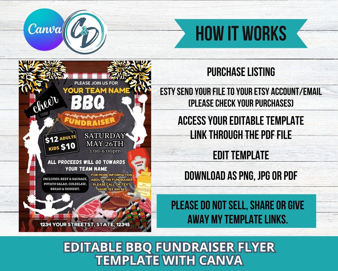 Cheerleader BBQ Fundraiser Flyer, Editable Cheer BBQ Cook Out ...