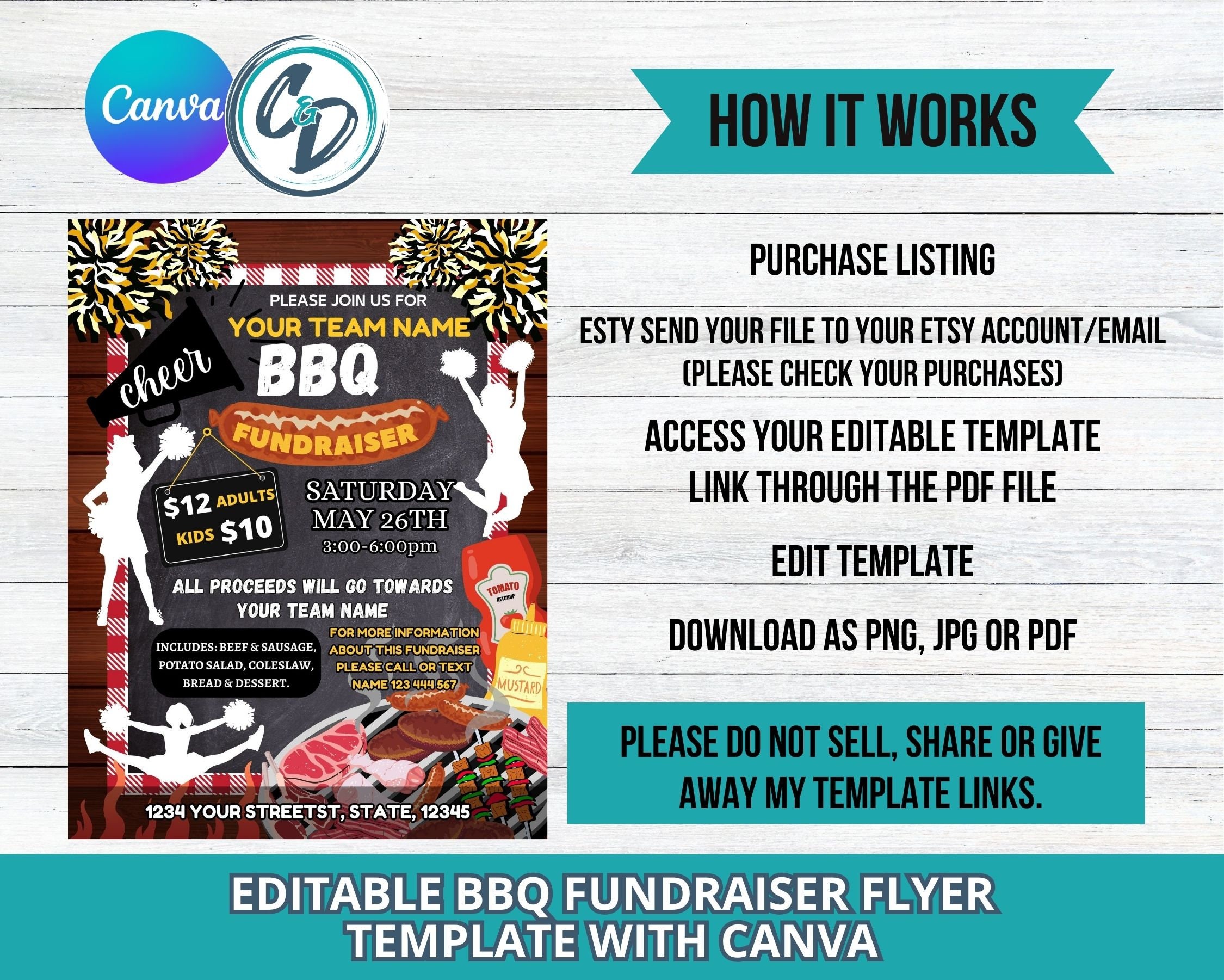 Cheerleader BBQ Fundraiser Flyer, Editable Cheer BBQ Cook Out ...