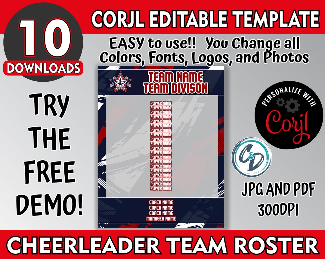 Customizable Cheerleading Roster Template, Editable Sports Roster ...