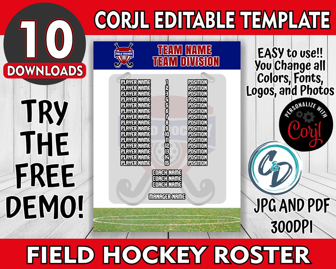 Customizable Field Hockey Roster Template, Editable Sports Roster ...