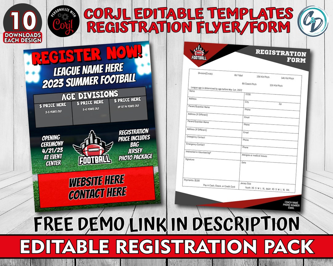 Customizable Football Registration Pack, Editable Sports Registration ...