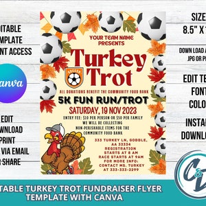 Soccer Turkey Trot Fundraiser Flyer Printable Soccer Thanksgiving Fall ...