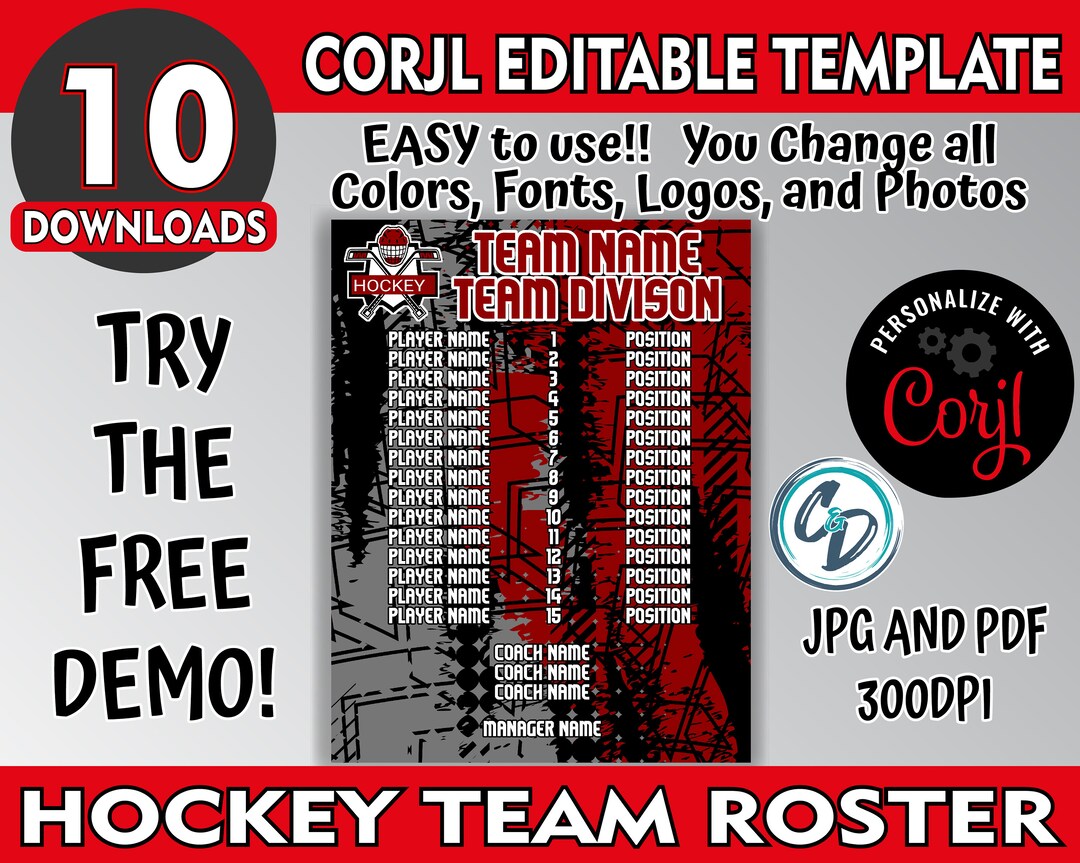 Customizable Hockey Roster Template, Editable Sports Roster Design ...