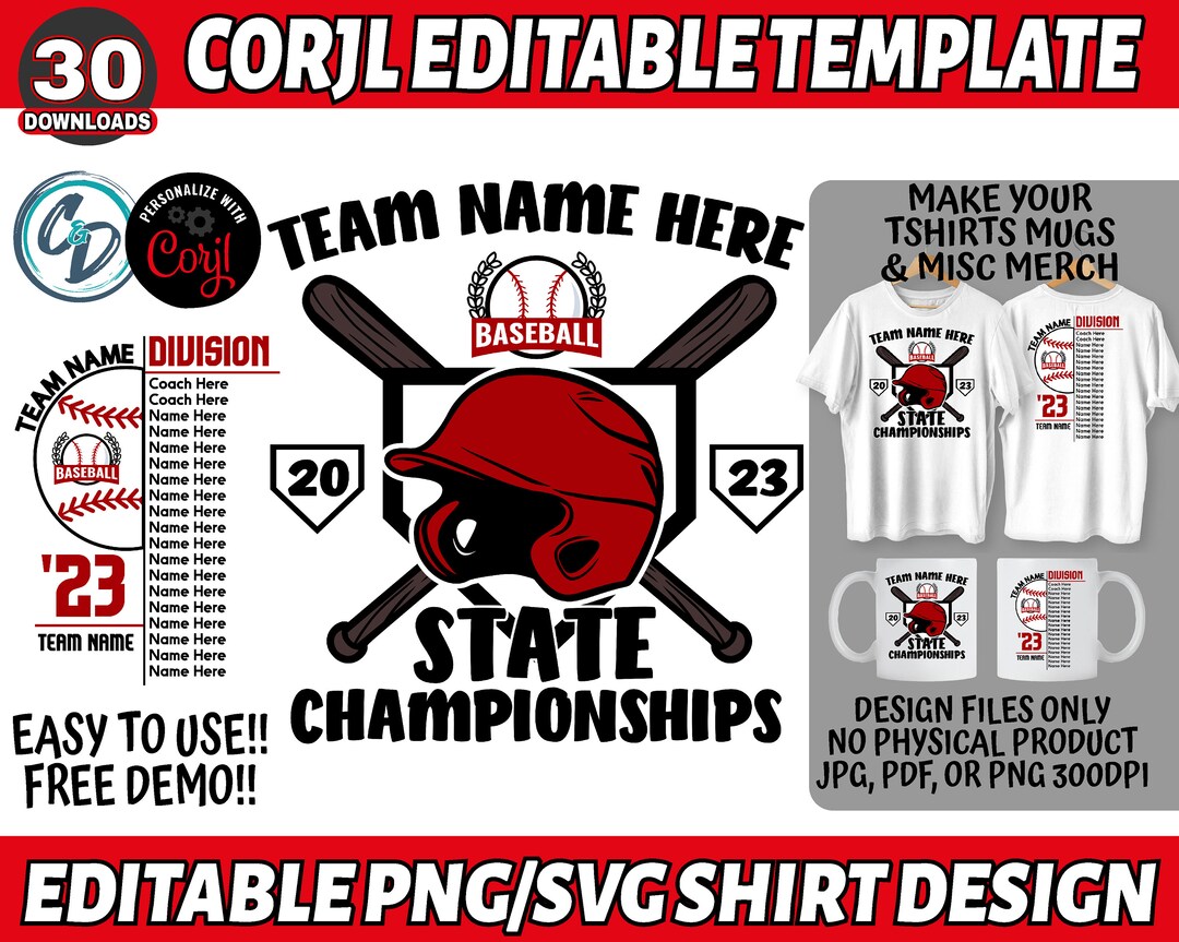 Corjl Editable Baseball State Champions Design, Editable Baseball ...