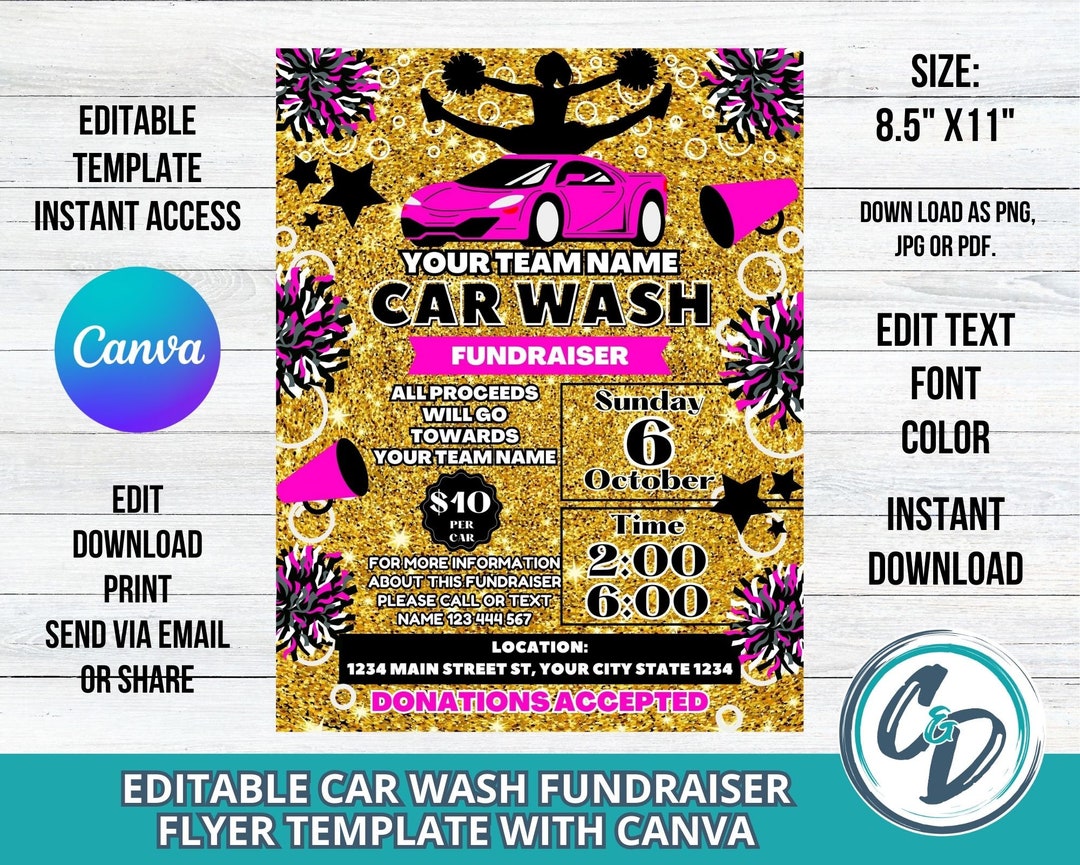 Cheerleader Car Wash Fundraiser Flyer, Editable Cheer Car Wash ...