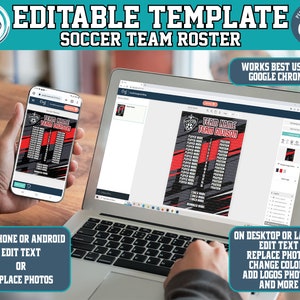 Customizable Soccer Roster Template, Editable Sports Roster Design ...