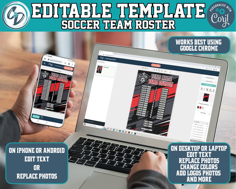 Customizable Soccer Roster Template, Editable Sports Roster Design ...