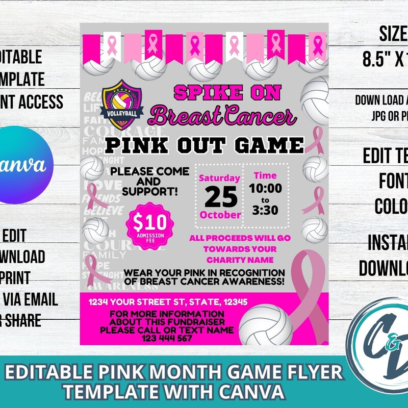 Breast Cancer Awareness Pink Out Flyer - Etsy