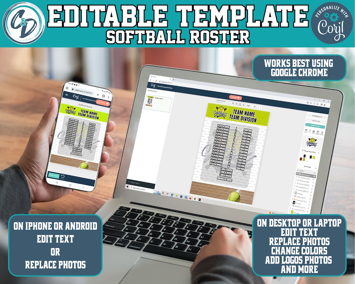 Customizable Softball Roster Template Pack , 4 Designs Included, Corjl ...