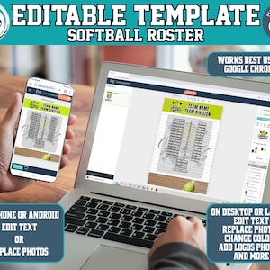 Customizable Softball Roster Template Pack , 4 Designs Included, Corjl ...