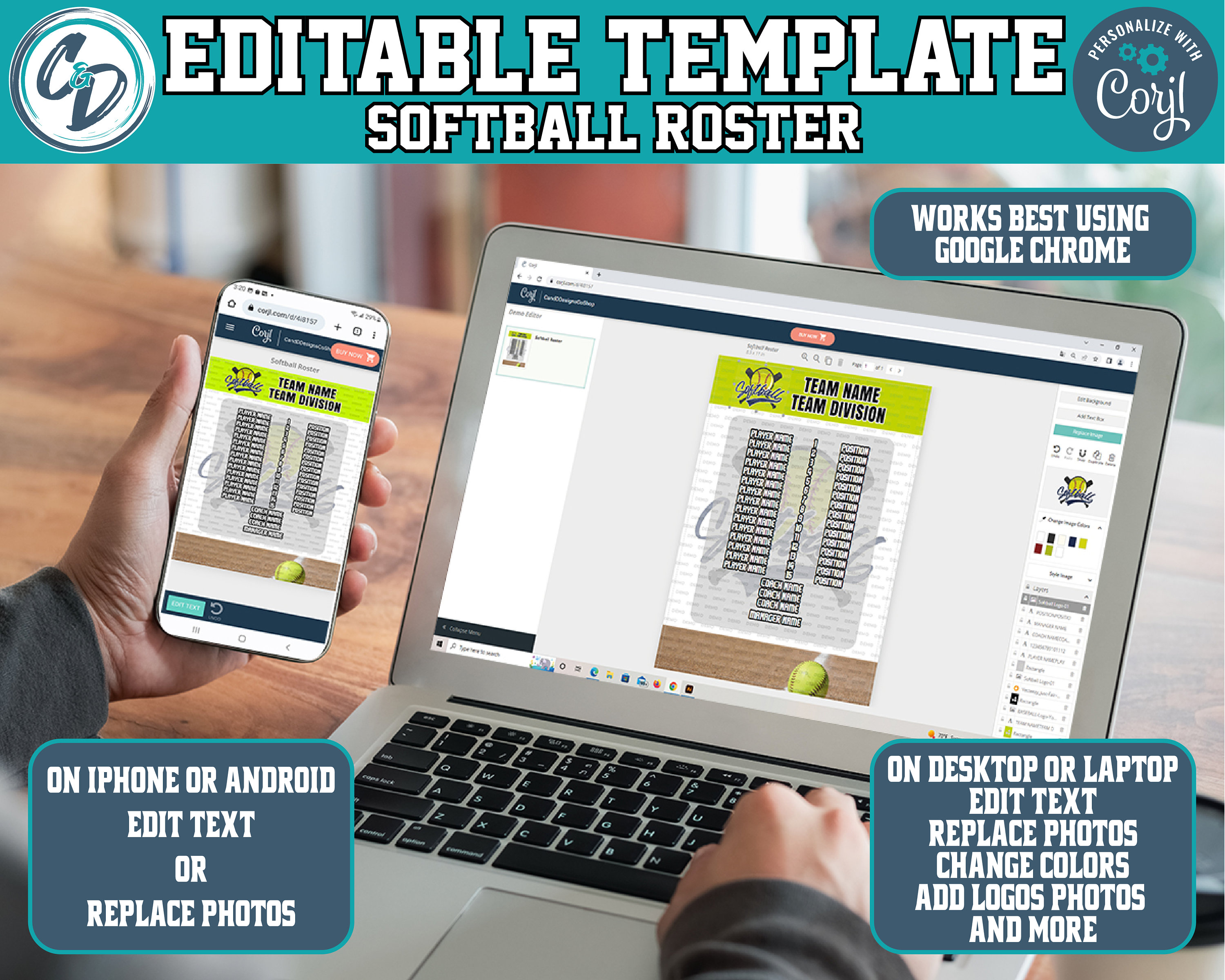 Customizable Softball Roster Template Pack , 4 Designs Included, Corjl ...