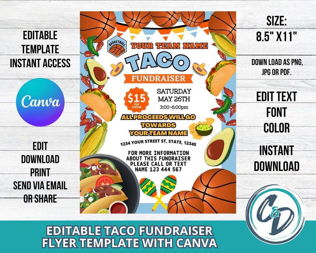Basketball Taco Fundraiser Flyer Printable Basketball Taco Fundraiser ...