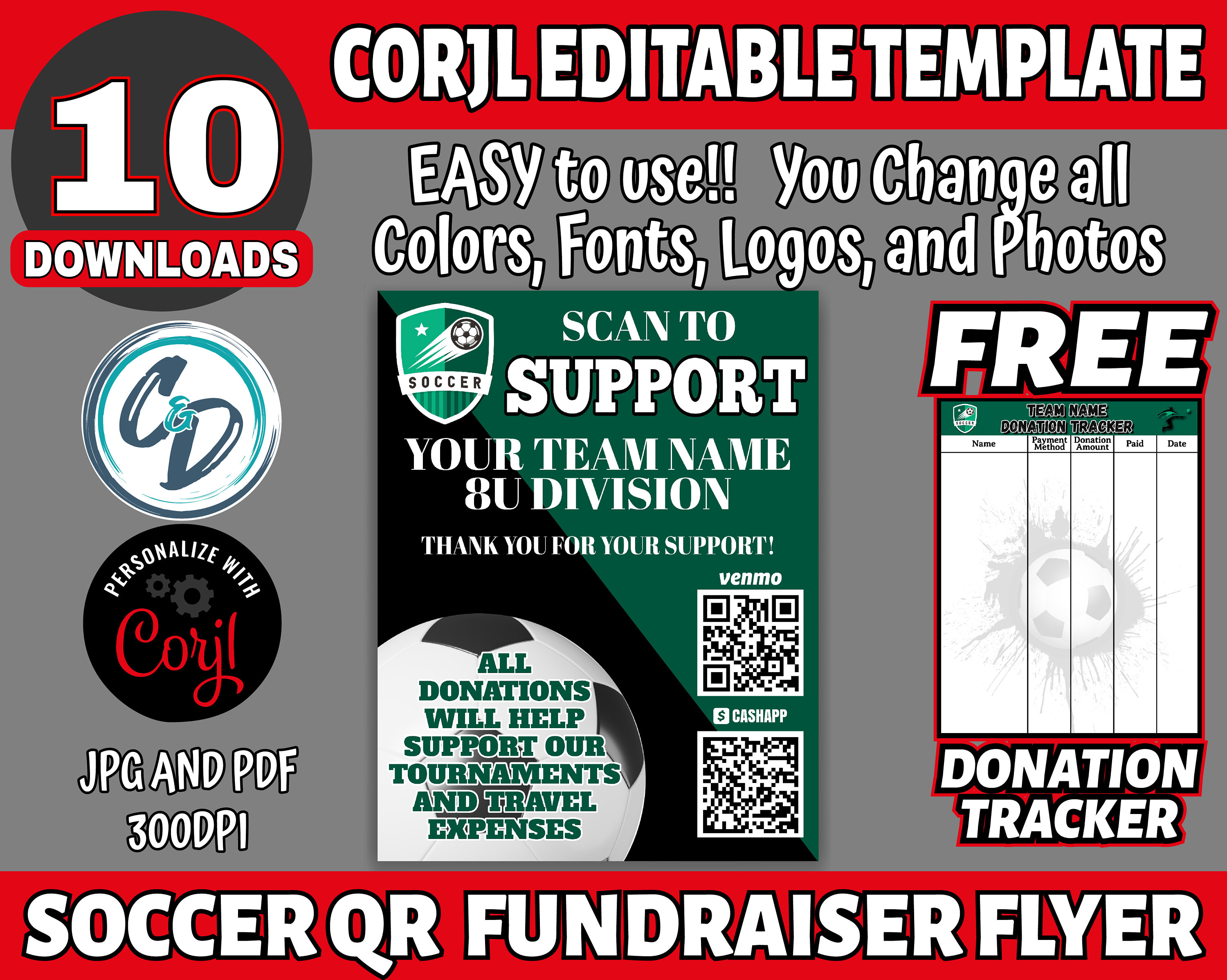 Customizable Soccer Fundraiser Template, Editable Soccer QR Code Flyer ...