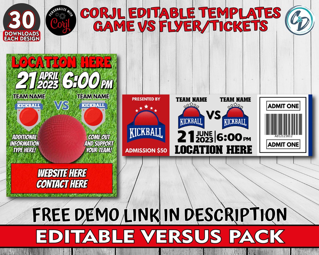 Customizable Kickball Versus Pack, Editable Sports Versus Flyer and ...